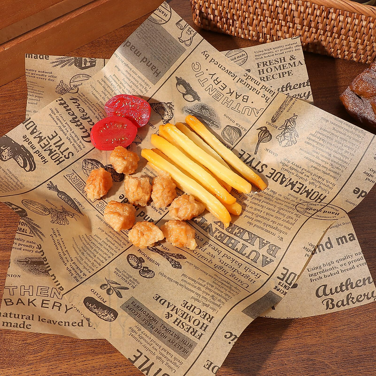 DOITOOL 50Sheets Deli Paper with Newsprint, Newspaper Theme Sandwich Wrapping Papers, Grease Resistant Food Wrap Paper for Home, Kitchen, Wrap Bread, Burger and Sandwich, 10 x 10 Inch