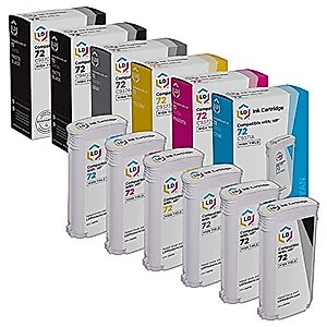 LD Products Compatible Replacements for HP 72 Ink Cartridge High Yield (Photo Black, Cyan, Magenta, Yellow, Gray, Matte Black, 6-Pack) DesignJet T1100, T1120, T1200, T610, T620, T770, T1100ps