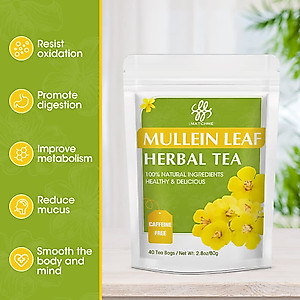 Mullein Leaf Tea - Respiratory and Lung Cleanse Herbal Tea, Caffeine Free, 40 Tea Bags
