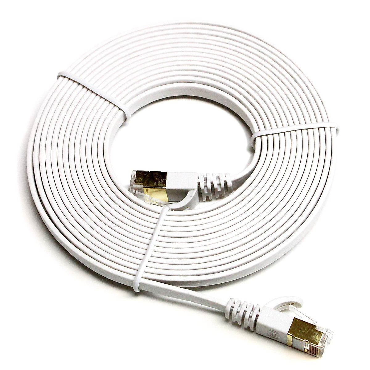 Tera Grand - 12FT - CAT7 10 Gigabit Ethernet Ultra Flat Patch Cable for Modem Router LAN Network, Gold Plated Shielded RJ45 Connectors, Faster Than CAT6a CAT6 CAT5e, White