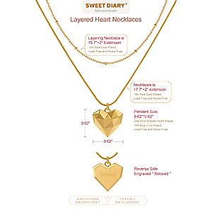 SWEET DIARY Gold Heart Necklaces for Women, 18K Gold Plated Layered Necklace, Handmade Diamond Heart Pendant Necklace Chain Gold Necklaces Gift for Women Necklace Jewelry