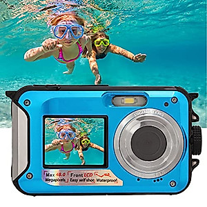 2.7K Underwater Digital Camera, 48MP Image 10FT Waterproof Video Camera, Dual Screens Digital Camera 16X Digital Zoom, Support up to 128G Micro Card(Blue)