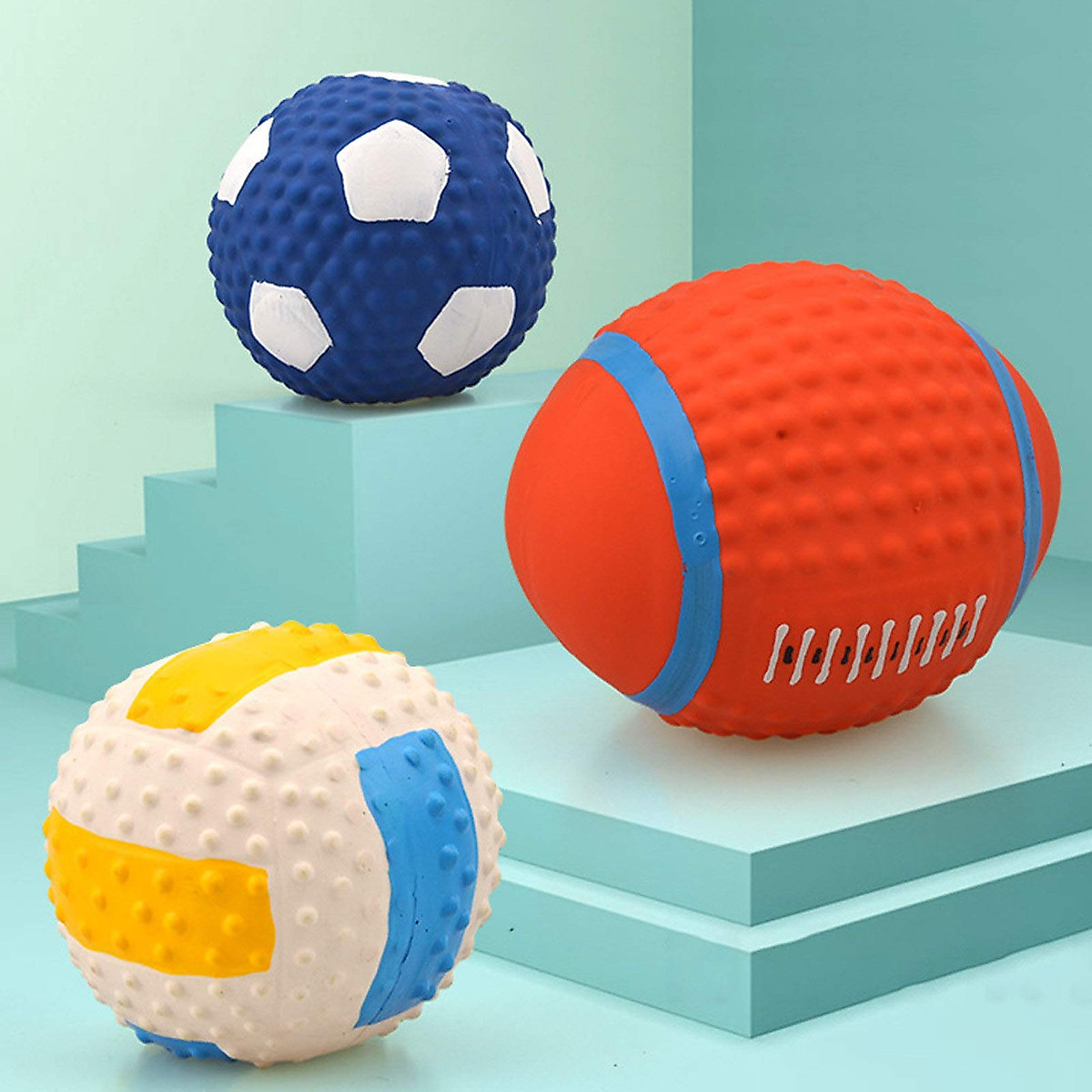 hionre Dog Cat High Elastic Cotton Stuffed Latex Ball Toy Sounding Soccer Rugby, Safe and Durable Teeth Cleaning Tool Pet Accessory - S 4