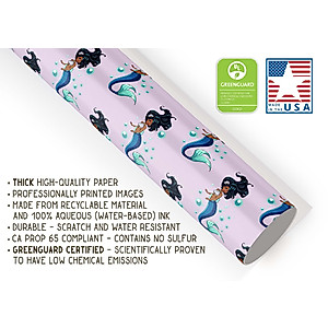African American Black Mermaid Premium Purple Wrapping Paper Gift Wrap Birthday Present Party Decoration (One 20 inch x 30 inch sheet)