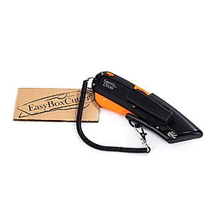 Modern Box Cutter, Squeeze Trigger and Edge Guides, Holster, Lanyard, Extra Blade - 1500 Orange