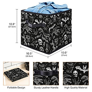 KQNZT Fabric Storage Bins, Storage Baskets for Organizing, Fabric Storage Baskets with Handles, Halloween Black Cat Bat Orchestra Spider, Foldable Storage Cubes