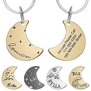 Nibana Personalized Dog Tags, Stainless Steel Moon Pet ID Tags, Custom Cat Tags, Engraved on Both Sides for Pets,Starry Sky Theme Dog ID Tags, Anti-Lost Name Tag for Cat Dog