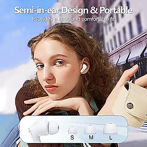 True Wireless Earbuds Bluetooth 5.3 Headphones with Charging Case, 48Hrs Playtime Stereo in-Ear Earphones Built-in Mic for iPhone Android Cell Phone HD Call, Lightweight White Ear Buds