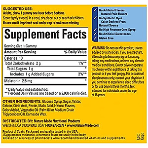 Nature Made Melatonin 2.5 mg Gummies, 100% Drug Free Sleep Aid for Adults, 80 Gummies, 80 Day Supply