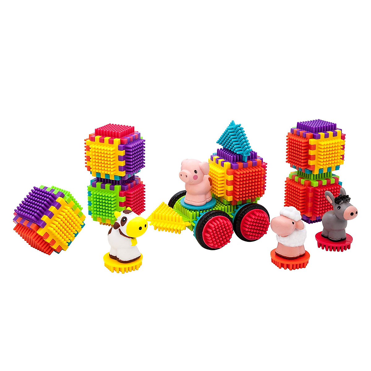Picasso Toys PTB151 151pcs Hedgehog Block Block STEM Building Tiles Truck Theme Set Learning Playset STEM Toy Set Educational Kit Child Brain Development Preschool Kindergarten Toy w/Animal Figures