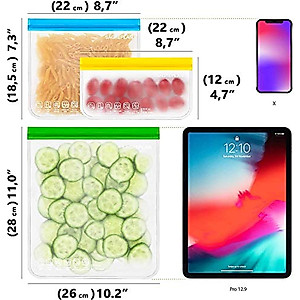 Reusable Storage Bags for Food - 15 Pack Freezer Bags - 3 Reusable Gallon Bags + 6 Reusable Sandwich Bags + 6 Reusable Snack Bags - Non Plastic/Silicone Lunch Bags for Kids