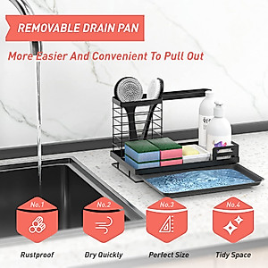 VITABONA Kitchen Sink Caddy Kitchen Sink Organizer, Large Size Sponge Caddy for Kitchen Sink with Drain Tray, Rustproof Sturdy Kitchen Sponge Holder for Dish Soap, Sink Brush and Sink Accessories