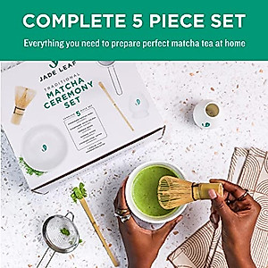 Jade Leaf Matcha Complete Matcha Ceremony Set - Includes: Bamboo Matcha Whisk & Scoop, Stainless Steel Sifter, Stoneware Bowl & Whisk Holder, and Prep Guide