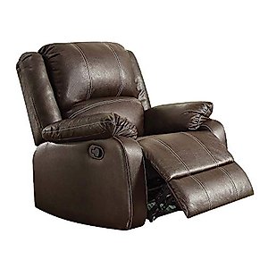 ACME Furniture Zuriel Rocker Recliner - Brown PU, Comfortable Reclining Chair for Small Spaces, Easy Chair with Pocket Coil Seating