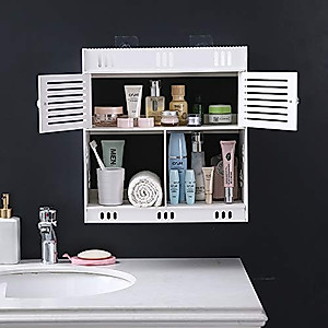 Ochine Home Bathroom Cabinet Wall Mounted with Doors, Bathroom Medicine Cabinet Non-Perforated Wood Hanging Cabinet Wall Bathroom Cabinet PVC Wall Cabinets with Doors and Shelves Over The Toilet