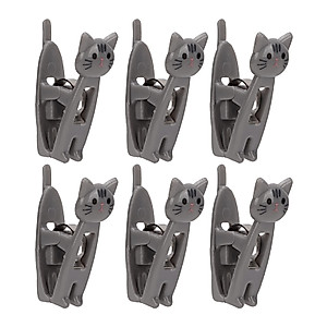 6Pcs Cat Shaped Bag Clips, Small Cat Chip Clips, Paper Clamp, Clothespin Chip Food Storage Bag Seal Clamp, Mini Multipurpose Clips Food Sealer(Gray)