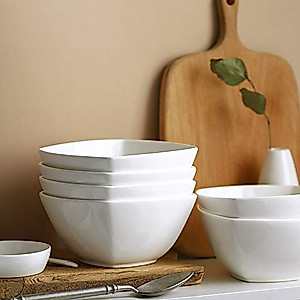 DOWAN Square Salad Bowls Set of 6-27 Oz Porcelain Cereal Bowls, White Serving Bowl Set for Soup Ice Cream Dessert, Bowls for Kitchen, Chip Resistant, Dishwasher & Microwave Safe, Fathers Day Gift