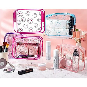 Clear Cosmetic Bags Smile Face Clear Makeup Bag Toiletry Bag for Women Waterproof Portable Cosmetic Bag Set Traveling Make up Bag Organizer (Black)