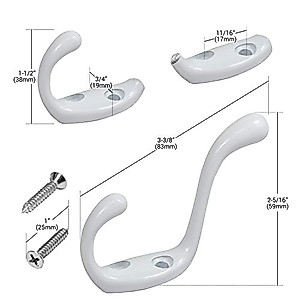 5 Pack Rok Hardware Heavy Duty Dual Home Closet Wall Towel Coat Hook, 3-1/2", White ROKCH101WH