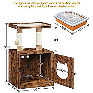 HOOBRO Litter Box Enclosure with Cat Tree Tower, Litter Box Furniture Hidden with Cute Entrance, Private Washroom with Sisal Scratching Posts, Cat Head Door and Large Platform, Rustic Brown BF11MW03