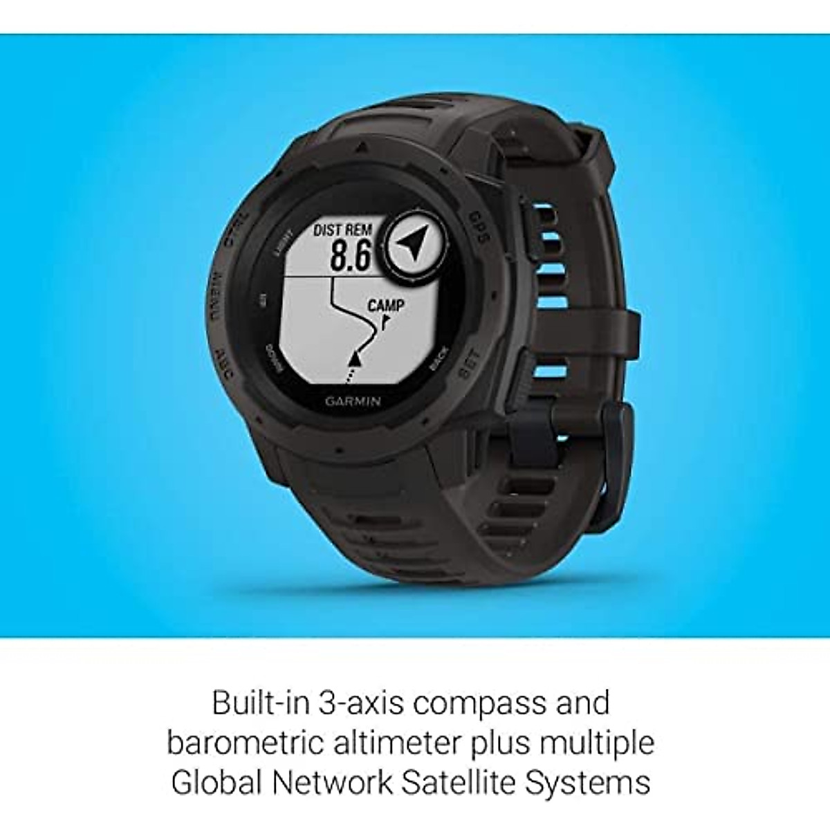 Garmin 010-N2064-00 Instinct, Rugged Outdoor Watch with GPS, Features GLONASS and Galileo, Heart Rate Monitoring and 3-axis Compass, 1.27-inch, Graphite (Renewed)