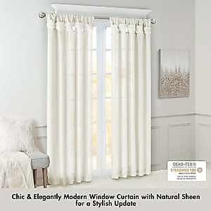 Madison Park Emilia Faux Silk Single Curtain with Privacy Lining, DIY Twist Tab Top, Window Drape for Living Room, Bedroom and Dorm, 95"L x 50"W, White