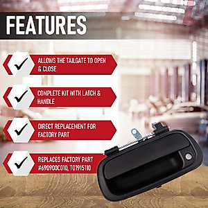 Tailgate Handle Latch with Keyhole - Replaces 690900C010, TO1915110, 690900C-030C0, 80866 - Compatible with Toyota Tundra 2000, 2001, 2002, 2003, 2004, 2005, 2006 - Liftgate Latch Trim with Clips