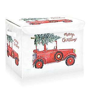 CaTaKu Retro Truck Tree Storage Bins with Lids and Handles, Fabric Large Storage Container Cube Basket with Lid Decorative Storage Boxes for Organizing Clothes
