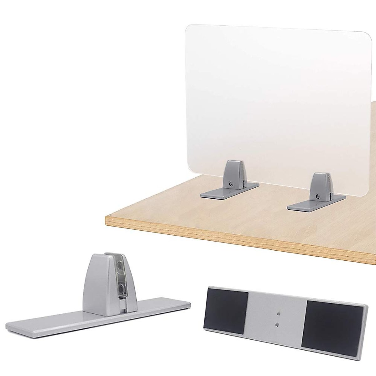 Kongwal Sneeze Guard Clamp Bracket, T-Shaped Desk Partition Clamp with Freestanding Base for Plexiglass or Acrylic Panel - Desktop, Countertop & Reception 1 PC (Assembled)