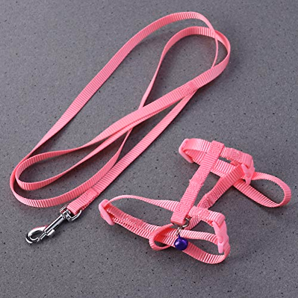 UEETEK Adjustable Pet Rabbit Harness,Small Animal Harness Leash Lead with Small Bell for Pets Walking Running (Pink)
