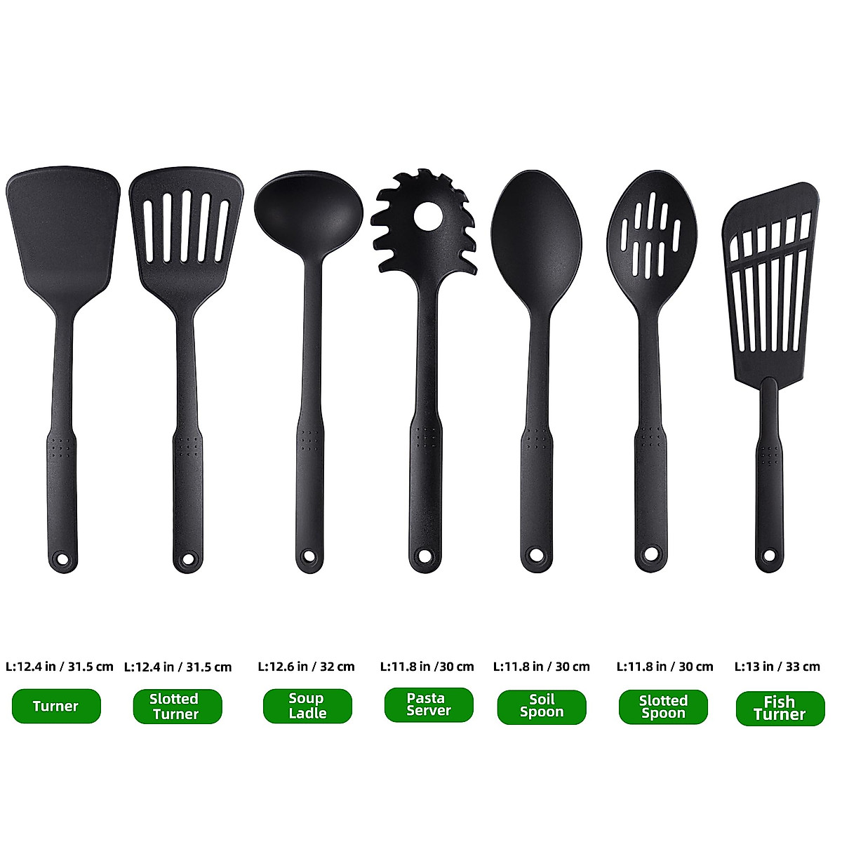 Kitchen Utensils Set, 7PCS Cooking Utensils Set 410F° Heat Resistant & Non-stick Food Nylon Kitchen Gadgets Accessories For Cookware, BPA Free Kitchen Tools Gift (Black)