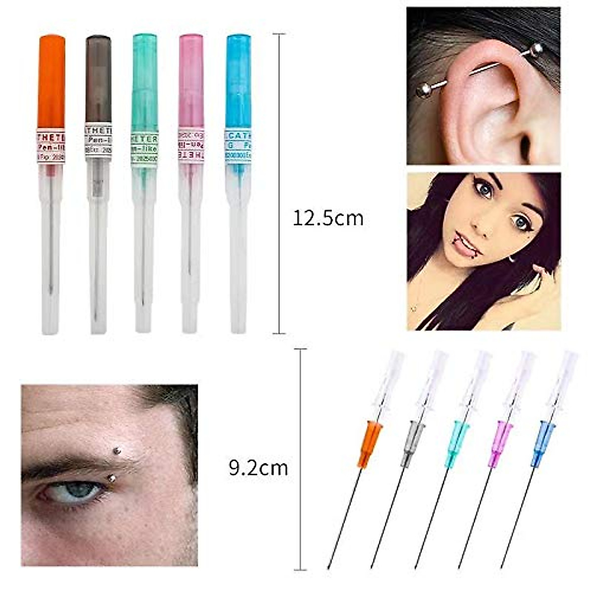 5PCS Body Piercing Needles - SHZDMH 14G Gauge Steel Cartilage Piercing Catheter Needles for Lip Tongue Piercing Tattoo Supply (14G)