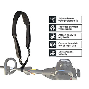 Sling Swing Adjustable Weed Eater & Grass String Trimmer Harness Shoulder Strap w/ Shock Bungee, Quick Detach Swivel, Ambidextrous, Limb Strain & Arm Stretch Tool - Professional Comfort Garden Tools