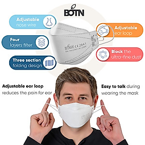 BOTN 10Pcs Large White KF94 Protective and Safety Face Mask for Adult, 4-Layer Filter and 3D Design, Adjustable Strap, Premium Quality and Made in Korea