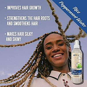 Well's Oil Fermented Rice Water Spray with Peppermint Oil (8 Fl Oz) - Leave in Conditioner for Softness and Shine | Supporting Hair Growth, Reducing Split Ends & Strengthening Hair and Scalp