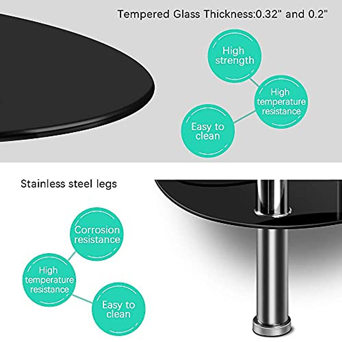 Nidouillet 3 Tier Tempered Glass Table with Glass Shelves and Stainless Steel Legs, Oval-Shaped Coffee Table Living Room Home Furniture 35.4" x 19.7" x17.7 (L x W x H)- Black AB026