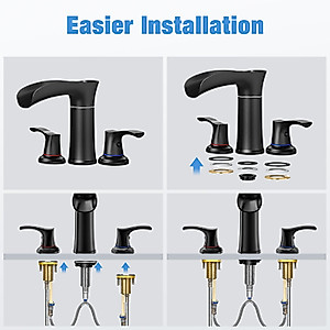 Waterfall Bathroom Faucet, WaterSong 3-Hole 8 Inch Bathroom Sink Faucet for 360-Degree rRotation, 2-Handle Vanity Faucets with Supply Lines, Widespread Spout Faucet for RV Bathroom Sink, Matte Black