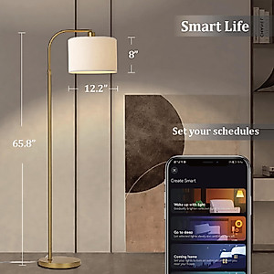 FINNCHY Gold Floor Lamp with Remote Control, 1200 Lumens 15W LED Bulb Included, Adjustable Height Arc Floor Lamps for Living Room, Modern Gold Standing Lamp Dimmable Floor Lamp for Bedroom, Office