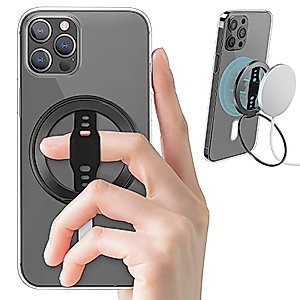 EWA The New MagOne (Upgrade) Compatible with MagSafe Phone Grip Stand with Silicone Finger Strap, Removable Magnetic Ring Holder Kickstand Loop, Only for iPhone 14, 13, 12 Pro/Max/Plus (Black)