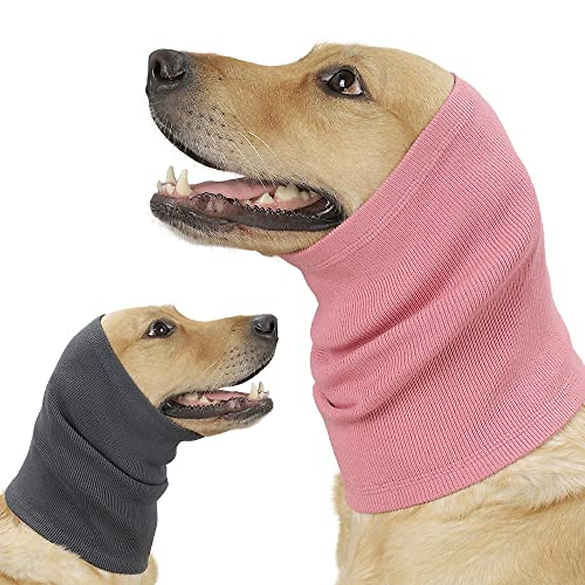 VETIN 2 Pcs Dog Earmuffs, Dog Snood for Dog Neck and Ears Warmer, The Grooming and Force Drying Miracle Tool for Anxiety Relief & Calming Dogs (L, Grey+Pink)
