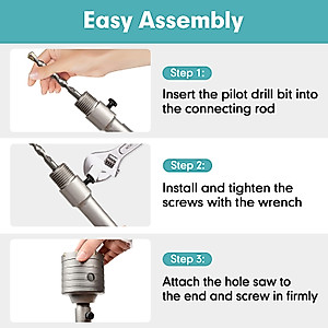 YOSIGHT 9Pcs Masonry Concrete Hole Saw Kit, Tungsten Carbide 300 mm SDS Plus and SDS Max Bit Shank Diamond Core Drill Bits Set (30 40 65 80 100 mm), Hole Saw Set for Concrete Brick Stone Cement Tile