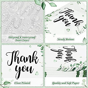 200 Pack Thank You Paper Treat Bags Greenery Eucalyptus Candy Buffet Bags Paper Cookie Bags Thank You Favor Bags Goodie Bags for Wedding Baby Shower Birthday Party Favors, Cookies, Goodies