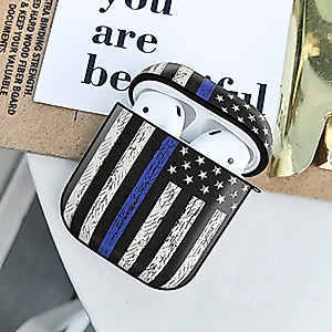 Thin Blue Line American Flag Case for AirPods Case Cover, Patriotic Shockproof Protective Case with Portable Keychain, Compatible with Apple AirPods Charging Case 2&1