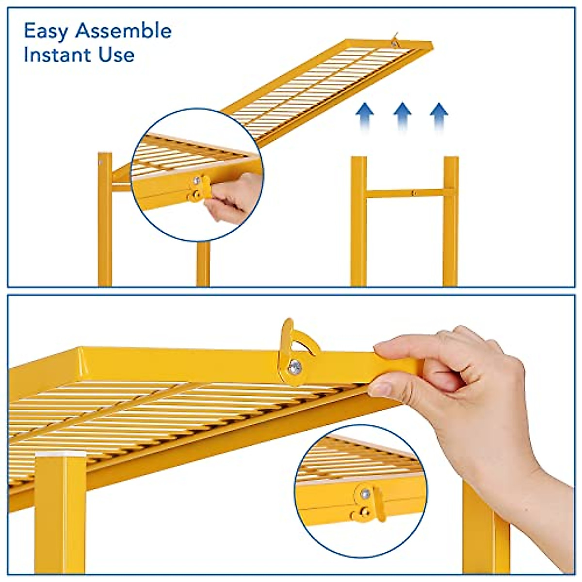 ShanSon Storage Shelves with Wheels 4 Tier Heavy Duty Foldable Metal Rack Storage Shelving Units for Garage Kitchen，Yellow
