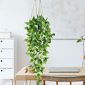 JPSOR Fake Hanging Plants, 4 Pack Artificial Potted Greenery Faux Eucalyptus Vine, Boston Fern, String of Pearls, Pothos Ivy in Pot for Home Room Wall Shelf Patio Garden Indoor Outdoor Decor