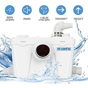 500W Macerating Toilet,Upflush Toilet for Basement Toilet System, Upflush Toilet With Powerful & Quiet Macerator Pump with 4 Water Inltes for Kitchen Sink, Bathroom, Laundry