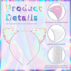 Yinder Bling Mermaid Sequin Headband, 40 Pcs Cute Kitty Hairbands with Cat Ears Hair Hoops, Daily Hair Accessories for Women Girls in 10 Colors