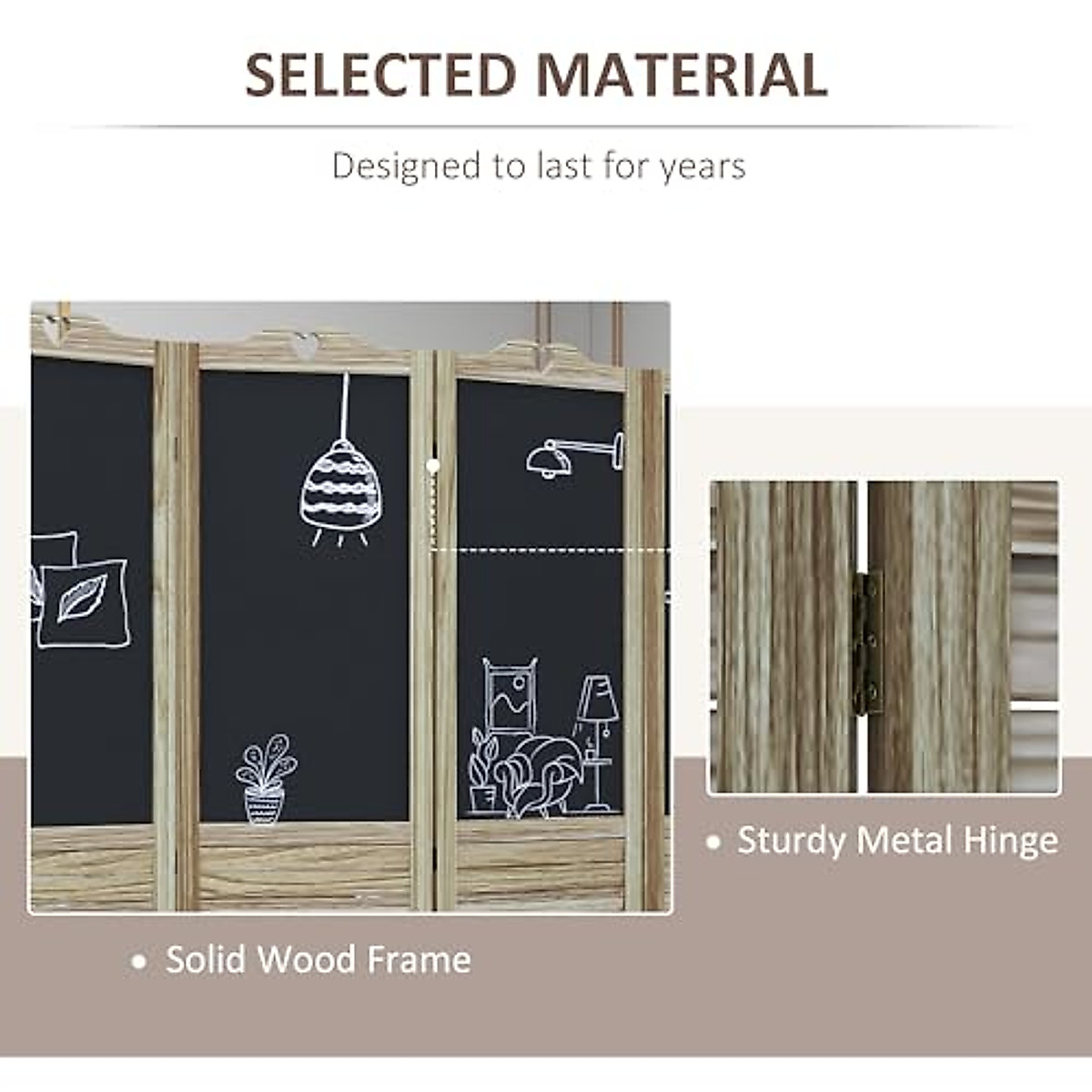 HOMCOM 4-Panel Folding Room Divider with Blackboard, 5.5 Ft Tall Freestanding Privacy Screen Panels for Bedroom or Office, White