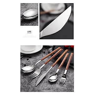 Wooden Silverware Flatware Set for 16,Modern 80 Pieces Stainless Steel Square Flatware Set, Mirror Polished Tableware Cutlery Set for Kitchen Wedding Restaurant Utensils Set with Faux Wooden Handle