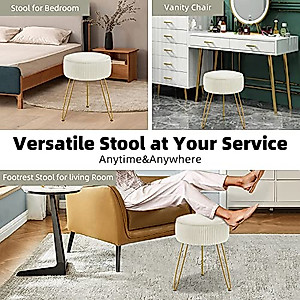 GERANT Multifunctional Vanity Stool,Modern Vanity Stools for Makeup Room,Velvet Round Ottoman Footrest Stool with Metal Legs, Upholstered Pleated Vanity Chair Stool for Living Room,Office(Beige)